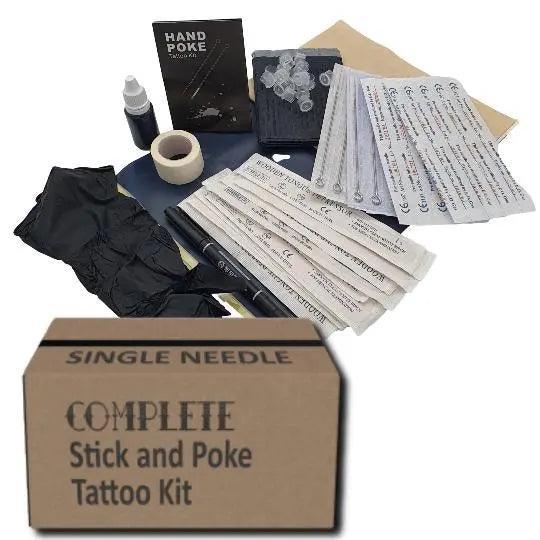 COMPLETE Stick and Poke Tattoo Kit with Black Ink and Needles - 46 Items | SINGLE NEEDLE