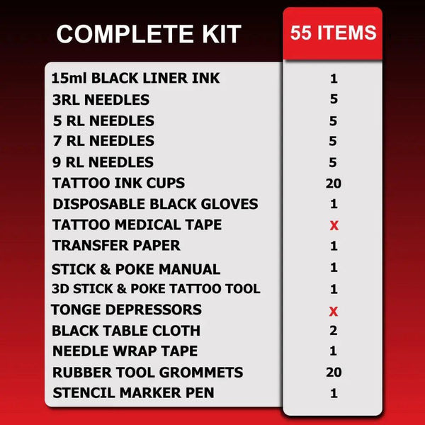 COMPLETE Stick and Poke Tattoo Kit with Black Ink and Needles - 46 ...
